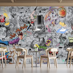 Urban Street Art Wallpaper Cartoon Graffiti Street Art Modern & Collag ...