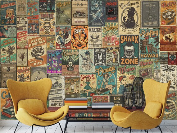 Retro Poster Wallpaper Pop Art Vintage Mural Collage Original - Etsy