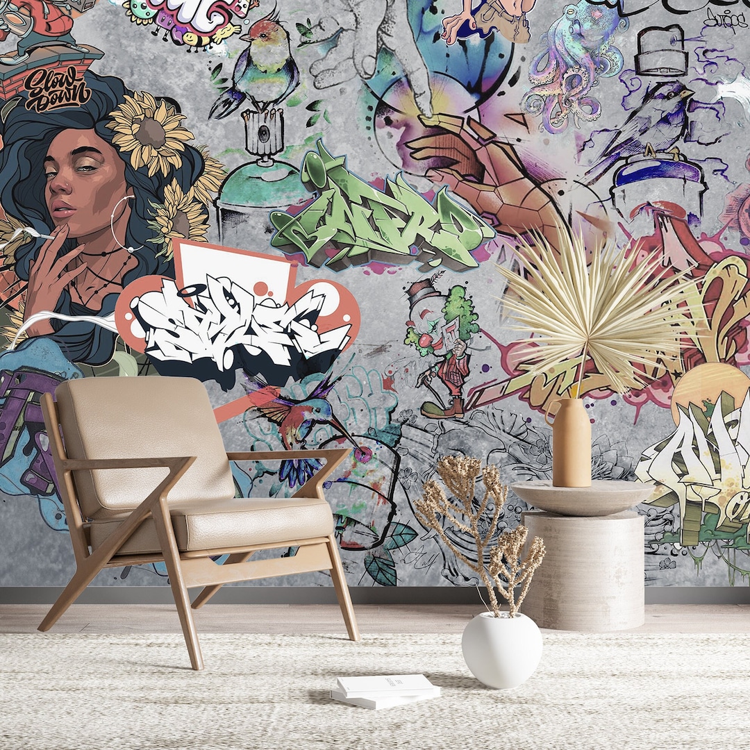 Street Art Wallpaper Graffiti & Urban Original Collag Abstract Peel and ...