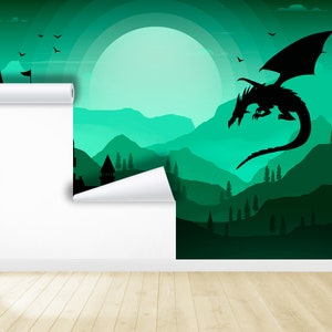 Fantasy Castle & Dragon Wallpaper Wall Mural Print Kids Wizards Magical ...