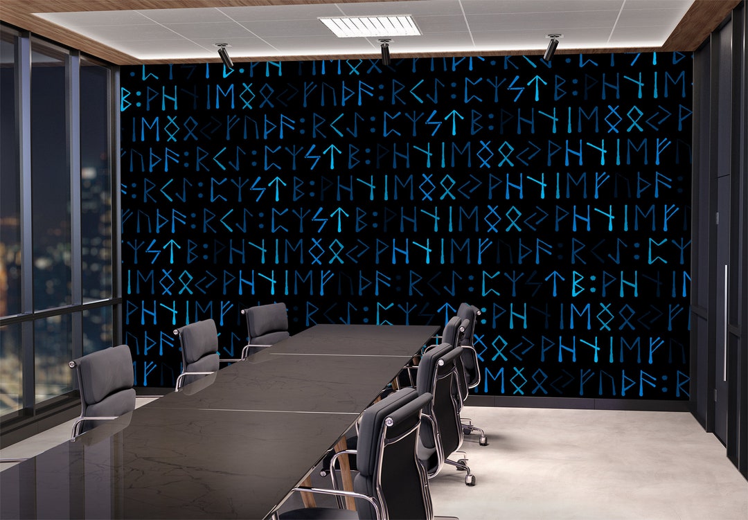 Runes Nordic Wallpaper Futhark Black Blue Protection & Symbols Viking ...