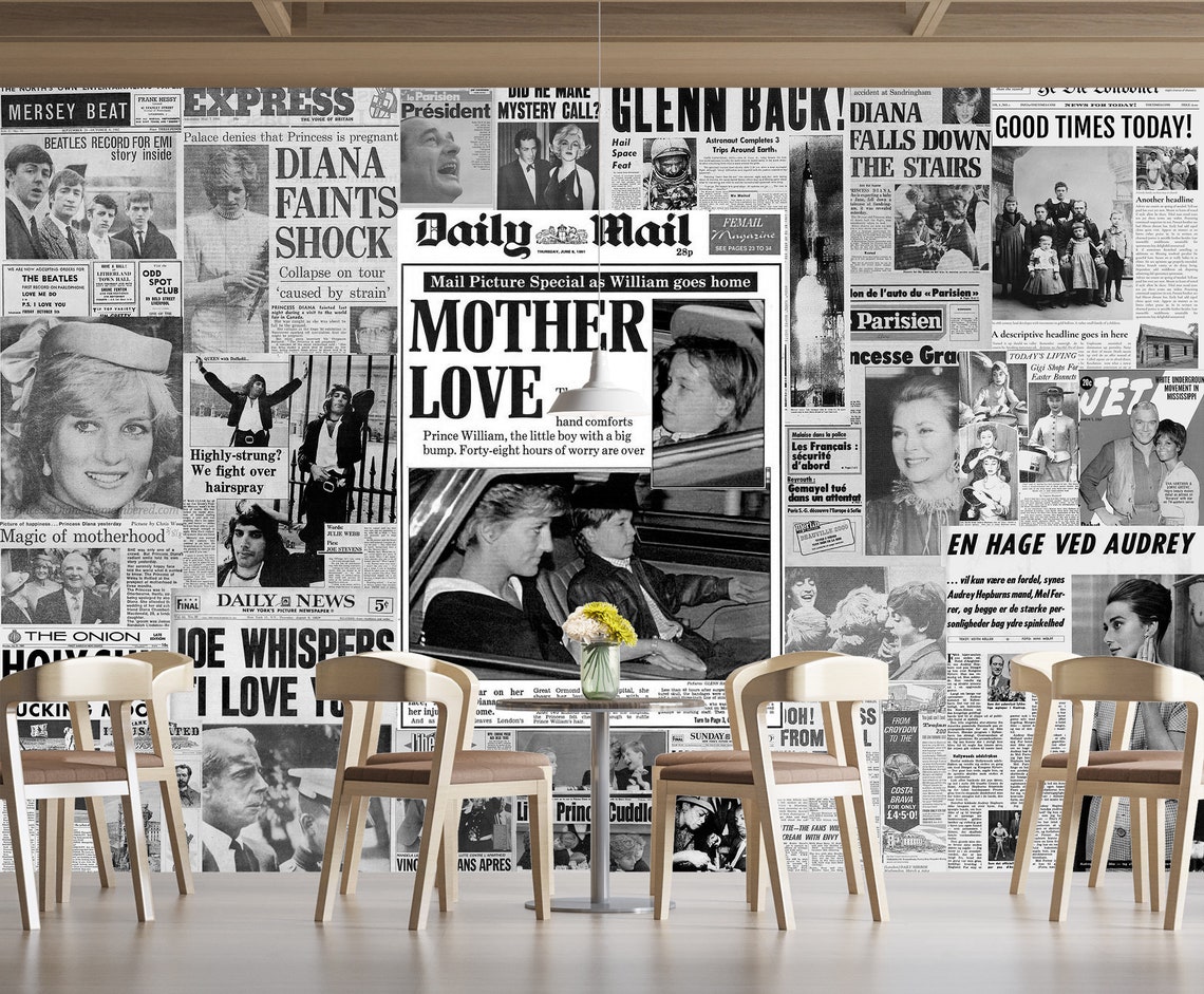 Newspaper Wallpaper Collage Creative Vintage Journal & News - Etsy