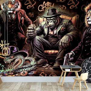 Vintage Mafia Wall Mural Retro Animals Wallpaper Peel and Stick Urban ...