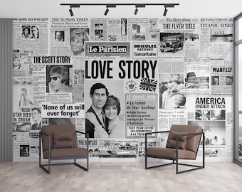 Vintage Newspaper Collage Wallpaper Modern Wall Mural Retro Wallpaper ...