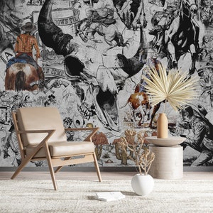 Western Cowboy Wallpaper & Graffiti Street Art Southwestern Wall Mural ...