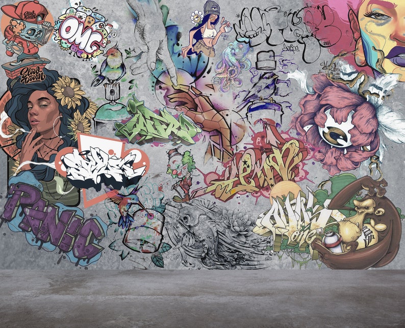 Street Art Wallpaper Graffiti & Urban Original Collag Abstract Peel and ...