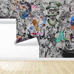 Streat Art Cartoon Graffiti & Wallpaper Mural Modern Urban Style Wall ...