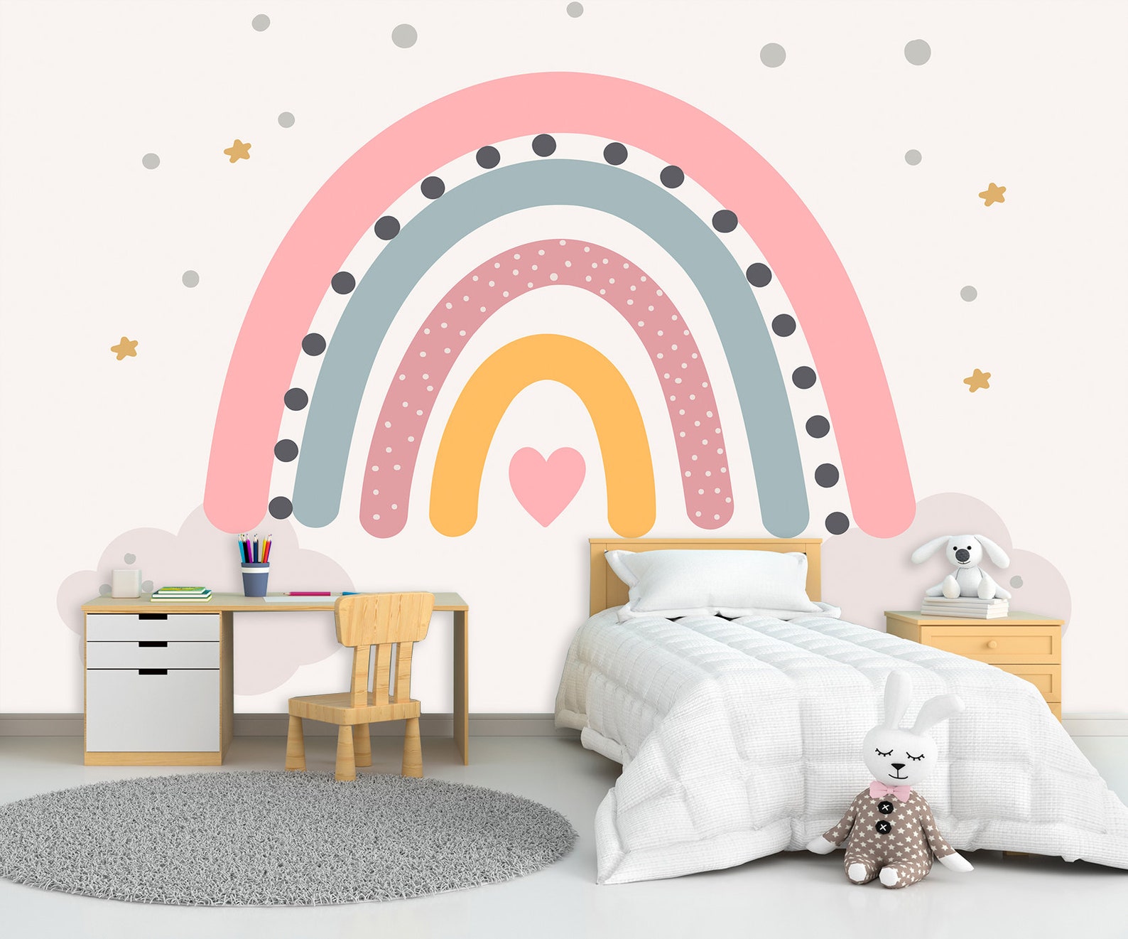 Boho Wallpaper Rainbow Pastel Mural Nursery Peel and Stick - Etsy