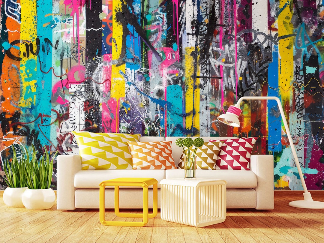 Graffiti Wallpaper Funky Wall Mural Urban Streat Art Print Peel and ...