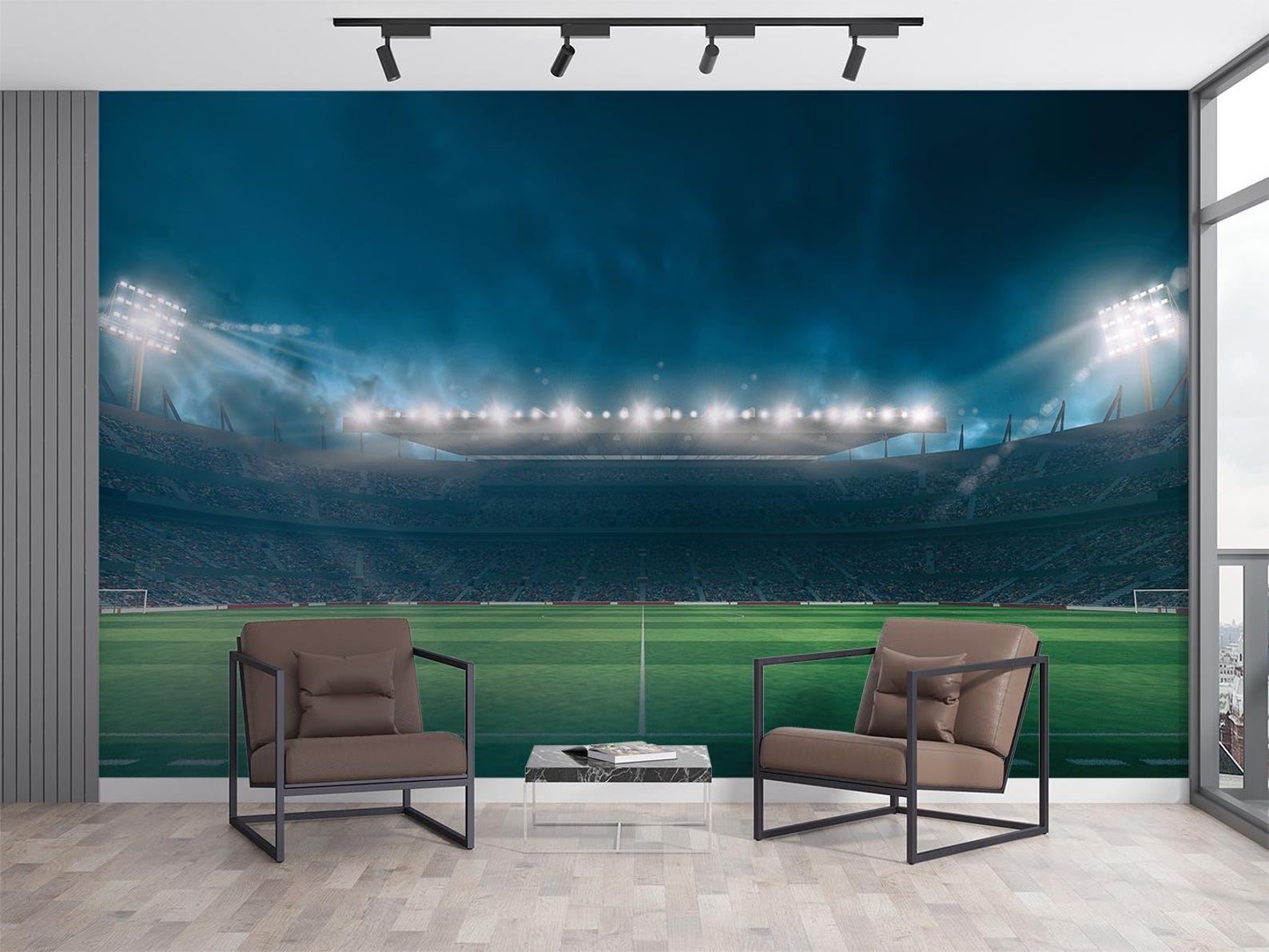 Soccer Stadium Wall Mural Night Lights Football Pitch Wallpaper Sports ...