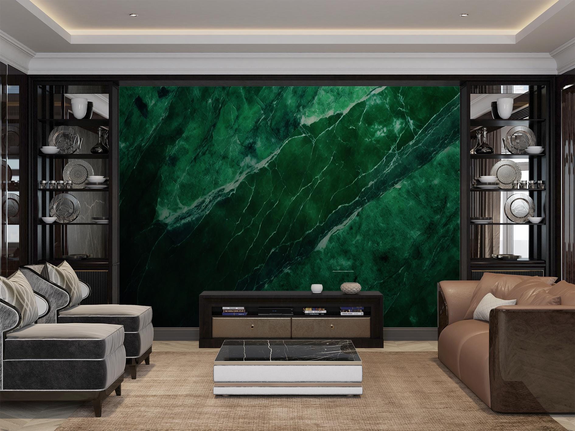 Dark Green Marble Wallpaper Modern Malachite Wall Mural Abstract Marble ...