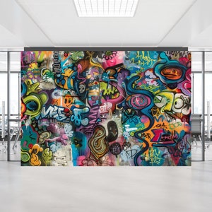 Funky Graffiti Wallpaper Wall Mural Urban Streat Art Print Peel and ...