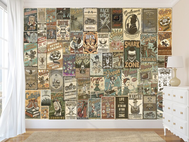 Pop Art Vintage Mural Retro Wallpaper & Original Vintage - Etsy