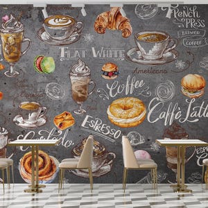 Stylish Coffee Shop Wallpaper French Style Cafe Wall Mural Elegant ...