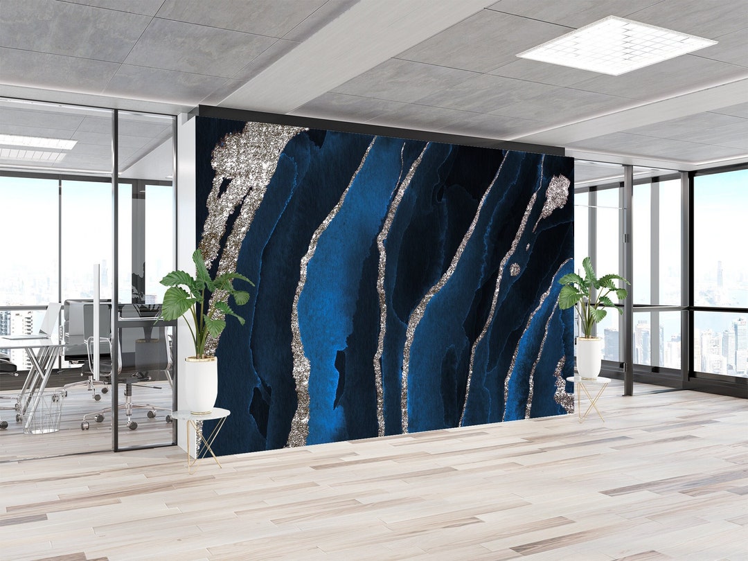 Blue Marble Wallpaper Navy Blue Marble Modern & Wall Mural Peel and ...