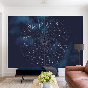 Star Chart Wallpaper Astrology Zodiac & Wall Mural Print Sky Stars Map ...