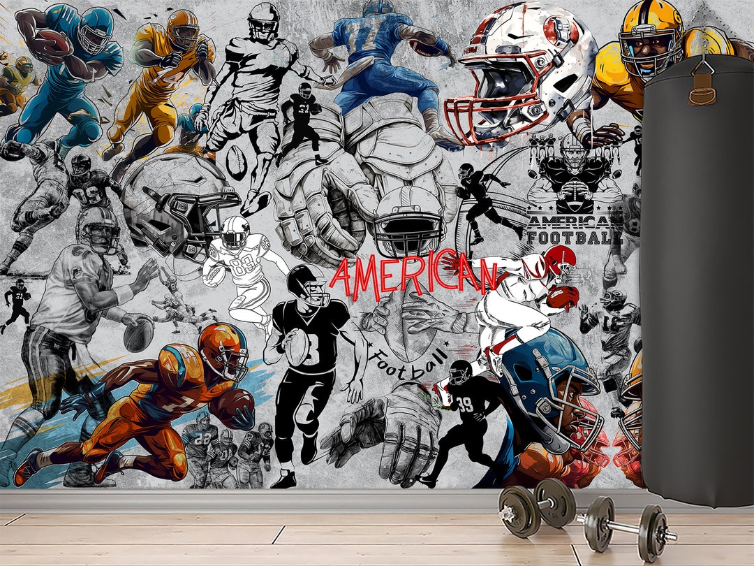 Graffiti American Football Wallpaper & Sport Wall Mural Gym Decor Urban ...