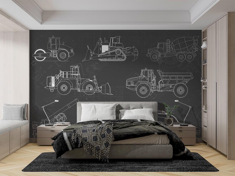 Engineering Vehicles Blueprint Wallpaper Gray Construction Heavy ...