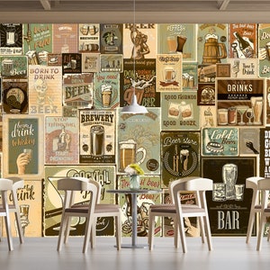 Retro Drinks Poster Wallpaper Vintage Wall Mural & Retro Old Beer ...
