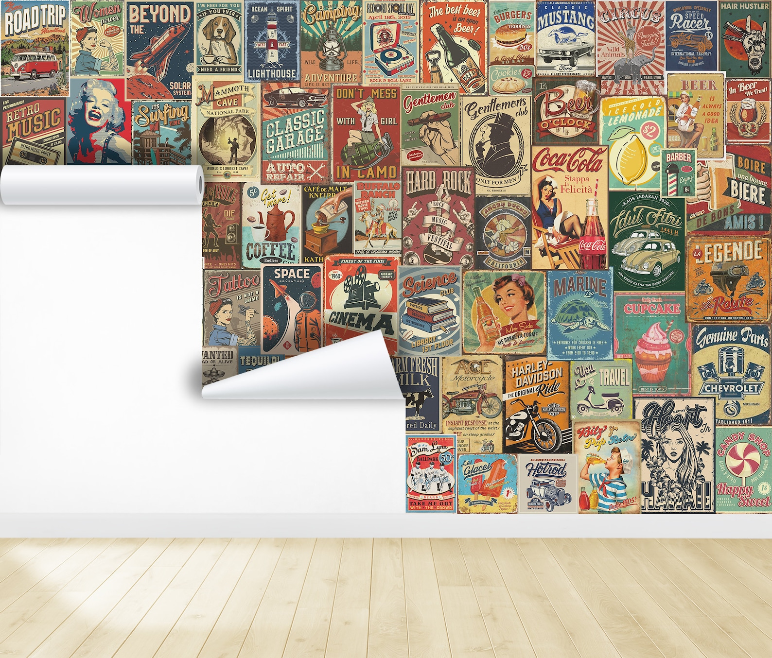 Retro Pop Art Wallpaper Vintage Posters Collage Wall Mural Peel and ...