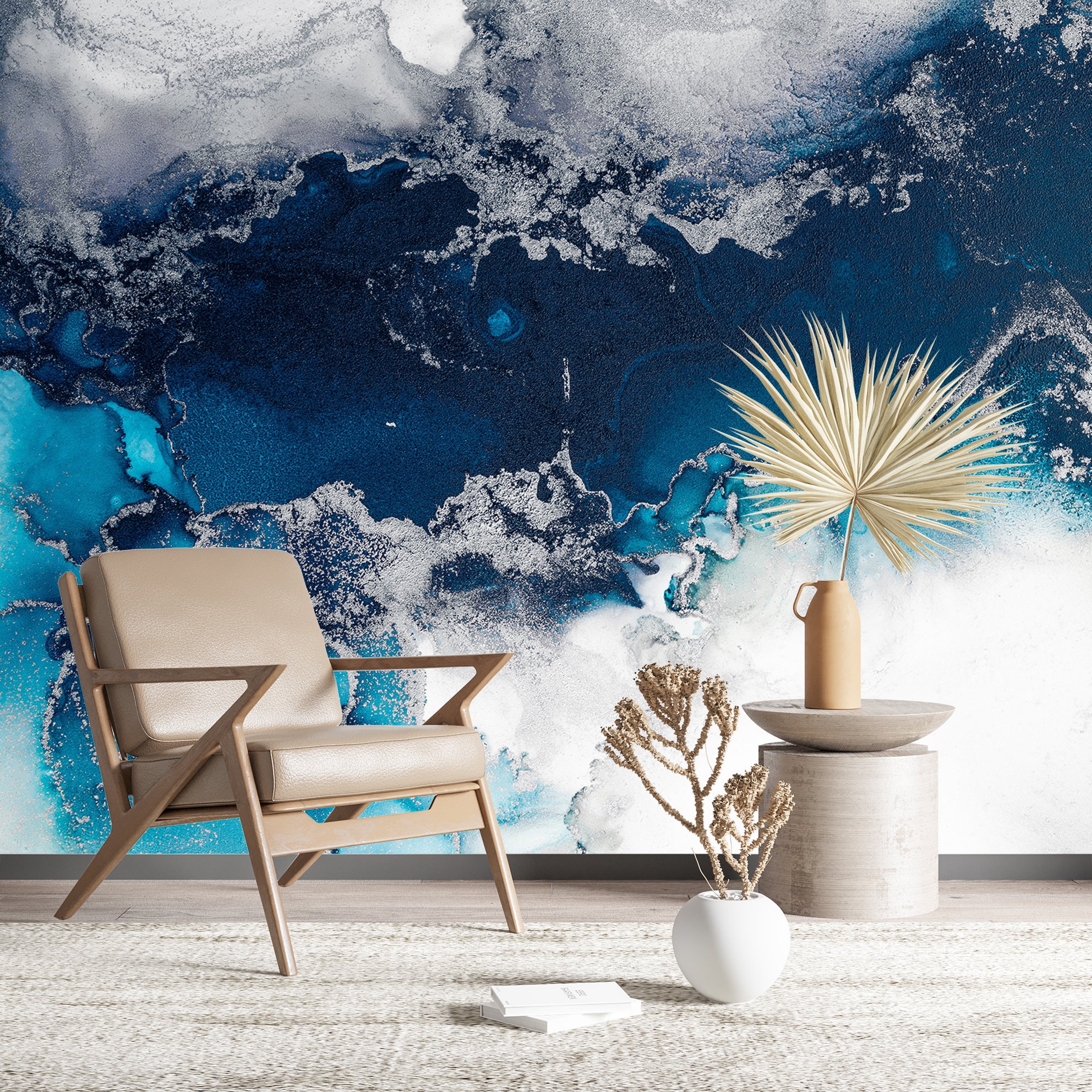 Blue Marble Wallpaper & Marble Pattern Abstract Art Peel and - Etsy