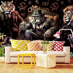 Vintage Mafia Wall Mural Retro Animals Wallpaper Peel and Stick Urban ...