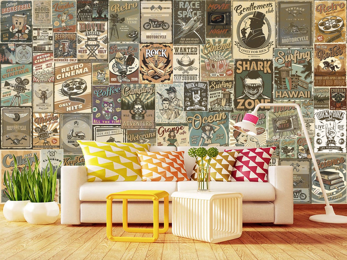 Pop Art Vintage Mural Retro Wallpaper Original Vintage Collage - Etsy
