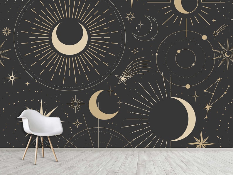 Space Galaxy Zodiac Star Wallpaper Night Sky & Moon Pattern - Etsy