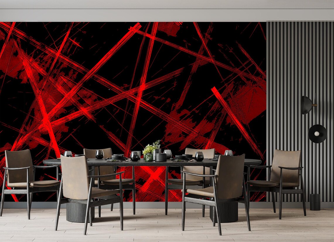 Red Geometric Wallpaper Abstract Dark Wallpaper Black & Red Color Wall ...