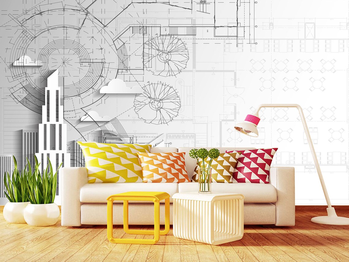Architecture Wallpaper Patent Peel and Stick Art Wall Mural - Etsy