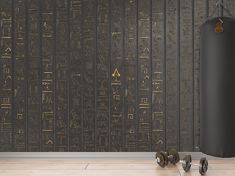 Gold Egyptian Hieroglyphs Wallpaper Ancient Egyptian Papyrus Wall Mural ...