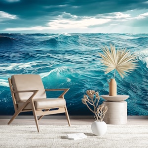 Wave Ocean Wallpaper & Blue Wave Wall Mural Seascape Waves Water ...