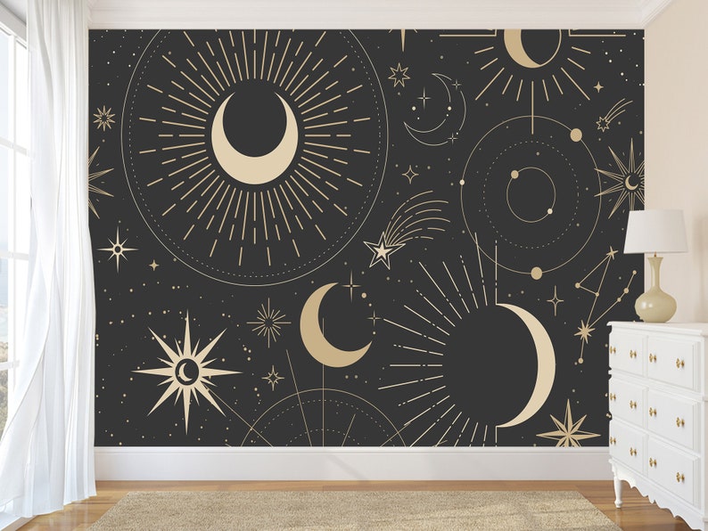 Space Galaxy Zodiac Star Wallpaper Night Sky & Moon Pattern - Etsy