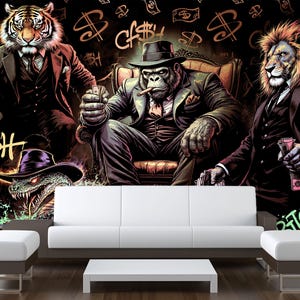 Vintage Mafia Wall Mural Retro Animals Wallpaper Peel and Stick Urban ...