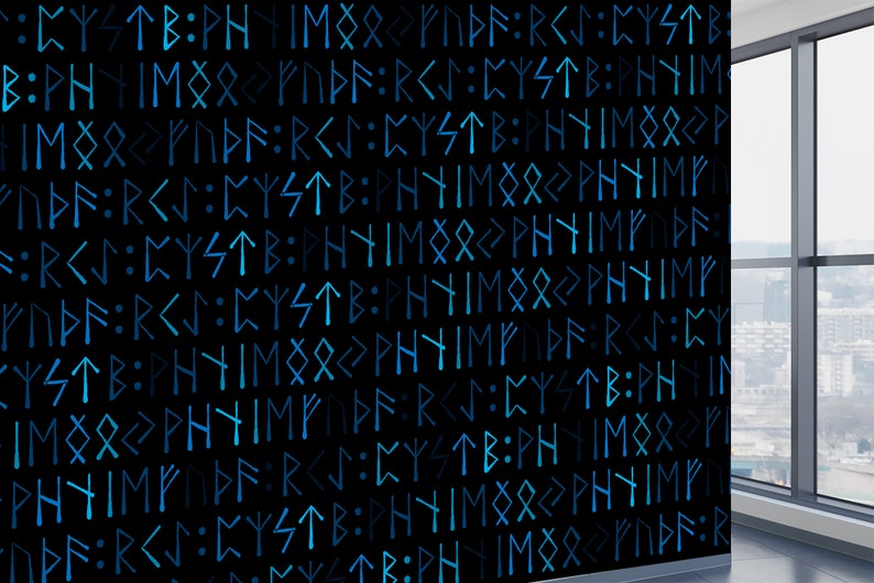 Runes Nordic Wallpaper Futhark Black Blue Protection & Symbols Viking ...