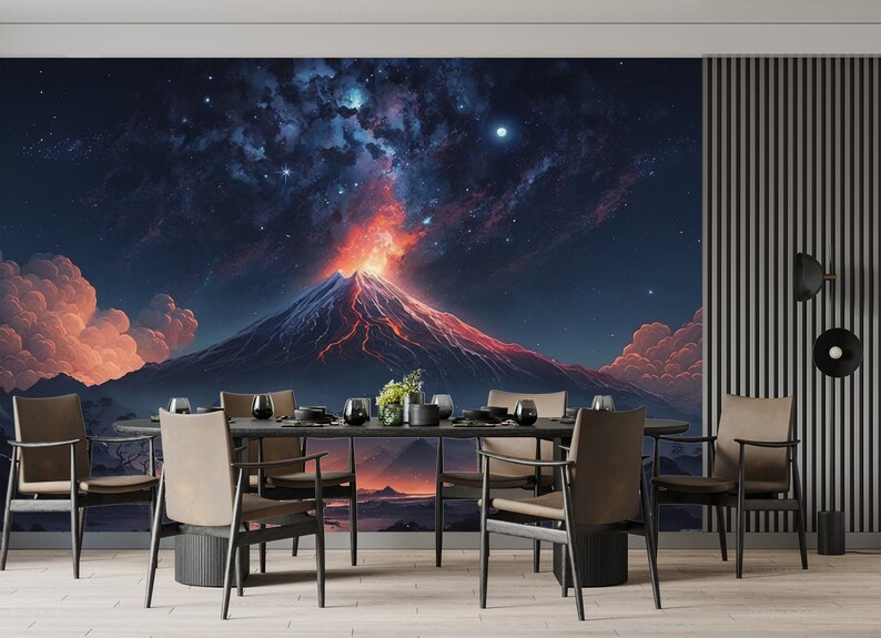 Eruption Volcano Night Sky & Stars Mountain Wallpaper Lava - Etsy