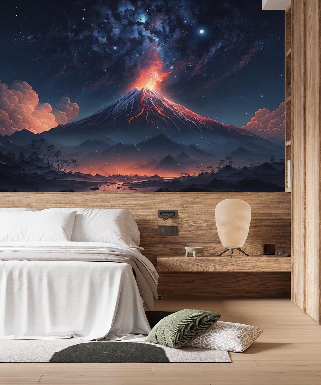 Eruption Volcano Night Sky & Stars Mountain Wallpaper Lava Wall Art ...