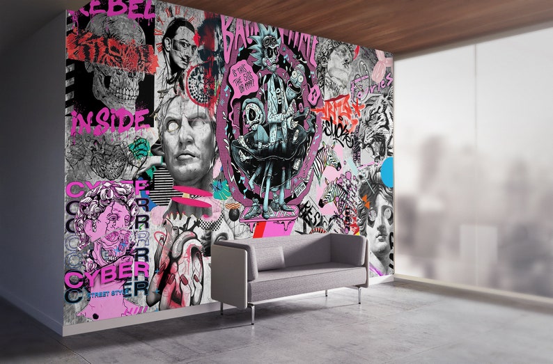 Cartoon Graffiti Wallpaper Urban Street Art Modern & Original - Etsy