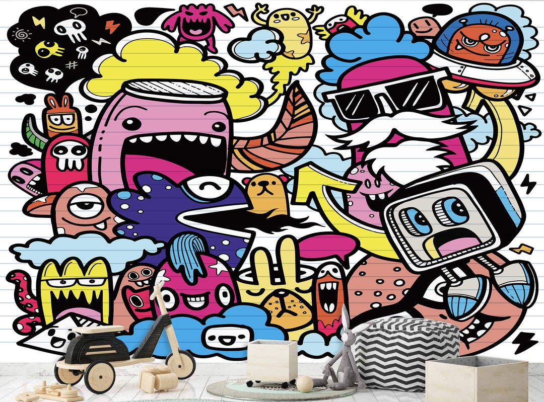 Mural Graffiti Kids Room Decor Wallpaper Peel & Stick Colorful Graffiti ...
