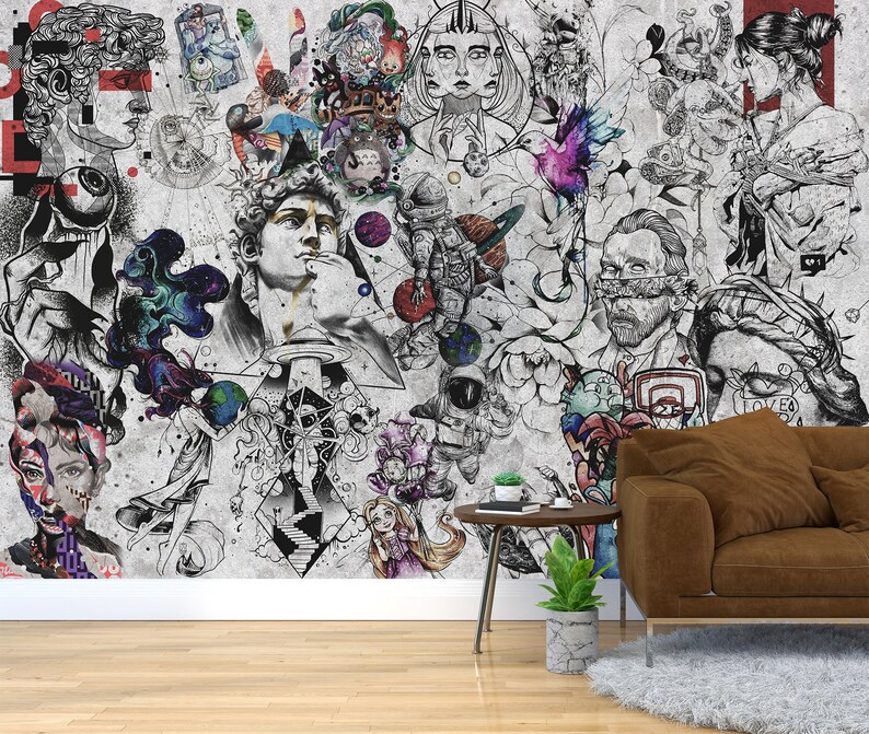 Graffiti Wallpaper & Urban Style Wall Art Mural Modern Streat - Etsy