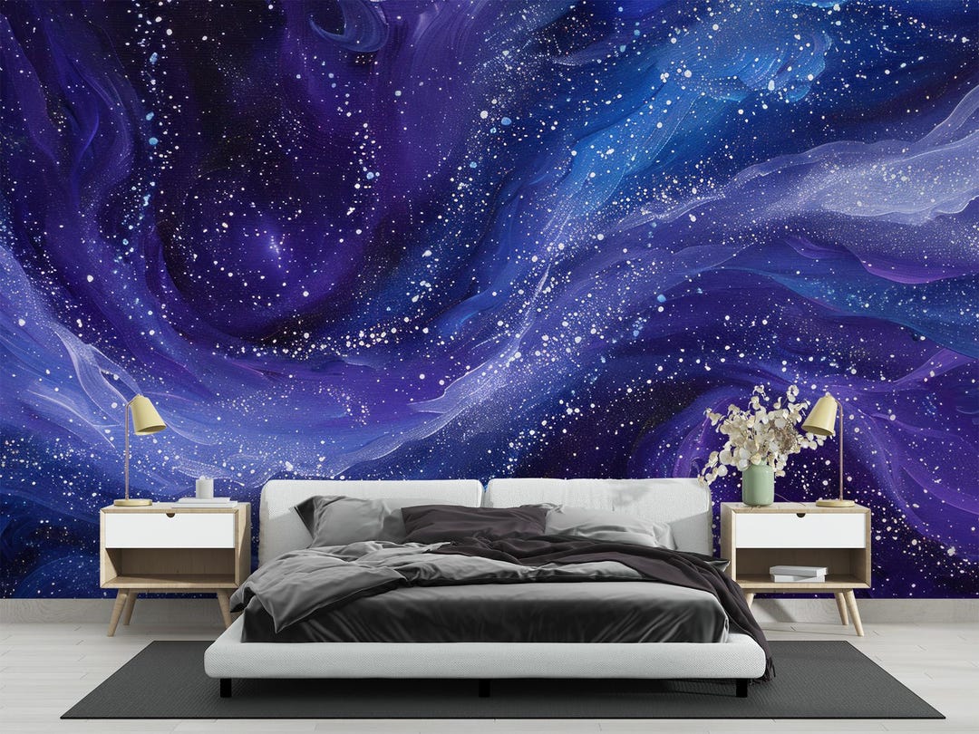 Navy Blue Space Wall Mural Wallpaper Peel and Stick Galaxy Wall Decor ...