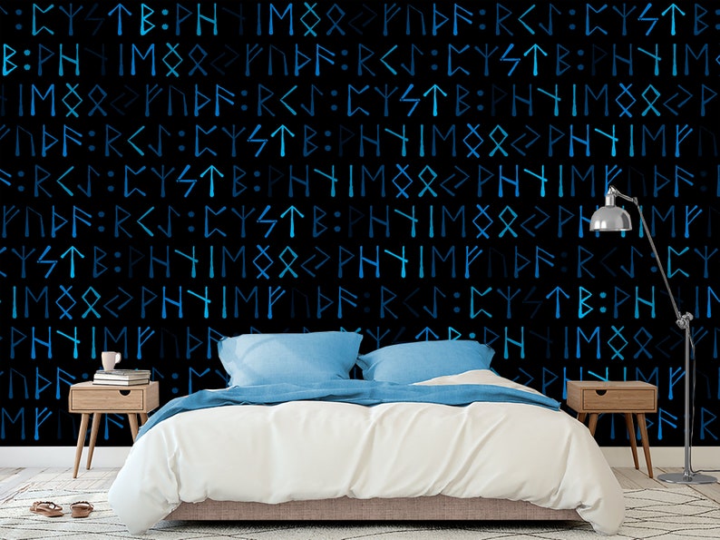 Runes Nordic Wallpaper Futhark Black Blue Protection Symbols - Etsy
