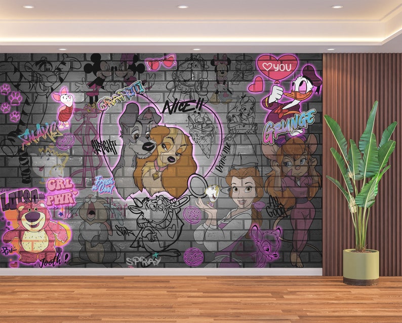 Love Story Graffiti Cartoon Wallpaper Wall Mural & Urban Street Art ...