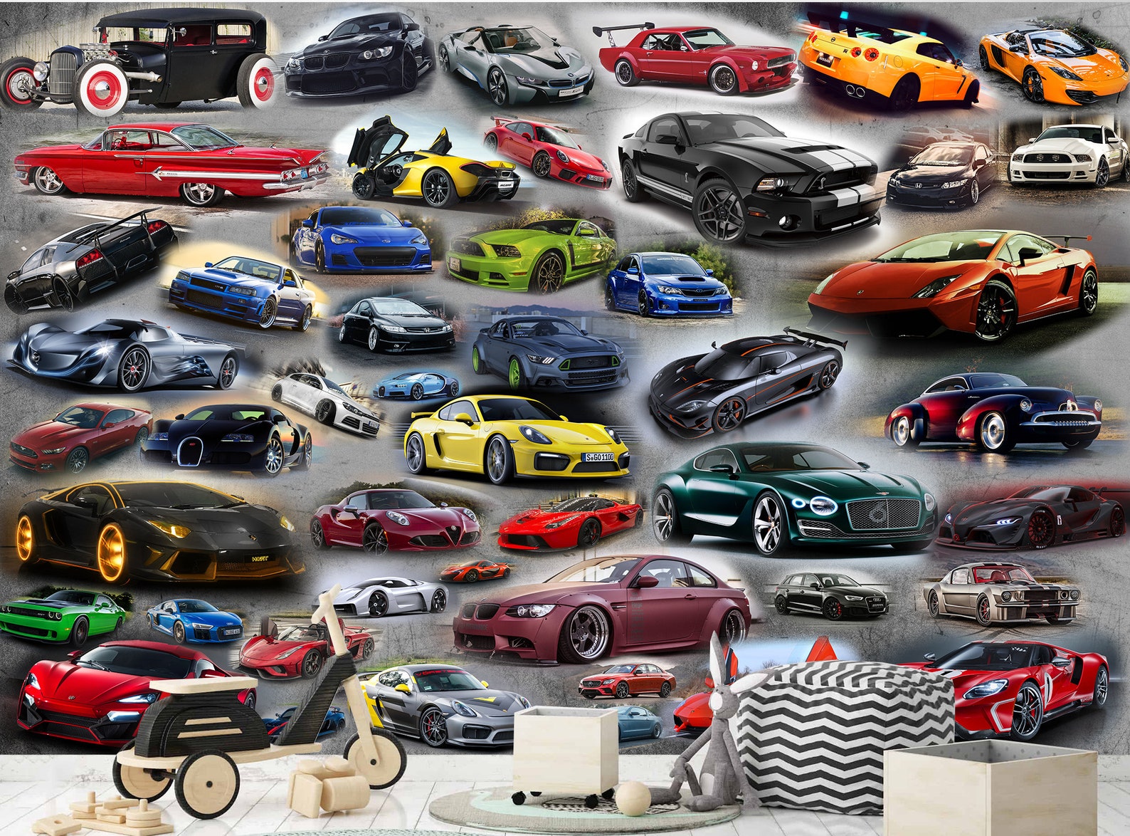 Mural Cars Collage Peel and Stick Wallpaper Sport & Cars Wall Art Super ...