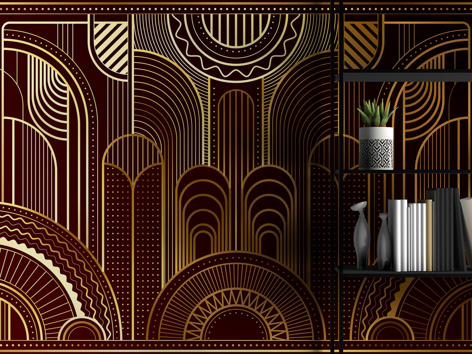 Geometric Modern Abstract Wallpaper Black and Gold Black Wall - Etsy