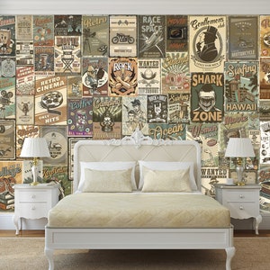 Pop Art Vintage Mural Retro Wallpaper & Original Vintage Collage Wall ...