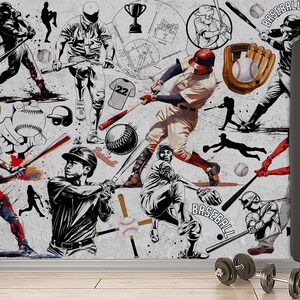 Graffiti Baseball Wallpaper & Sport Wall Mural Gym Decor Urban Street ...