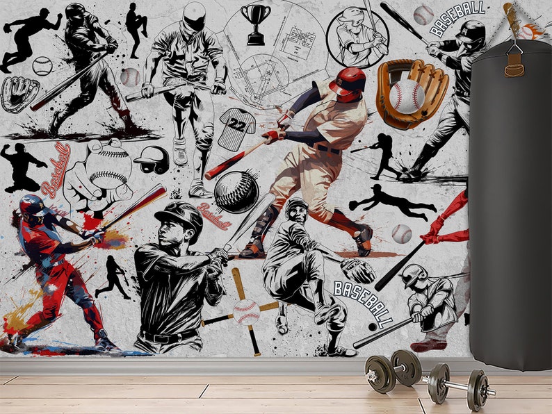 Graffiti Baseball Wallpaper & Sport Wall Mural Gym Decor Urban Street ...