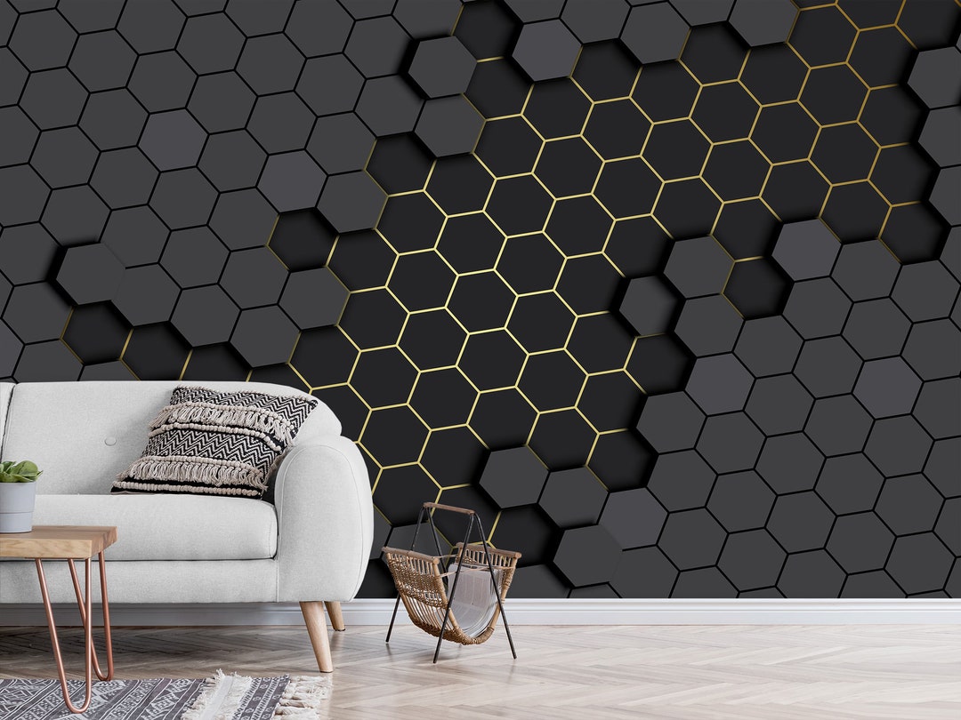 Hexagons Hi-tech Wallpaper Abstract Geometric & Dark Color Wall Mural ...