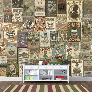 Pop Art Vintage Mural Retro Wallpaper And Original Vintage Collage Wall
